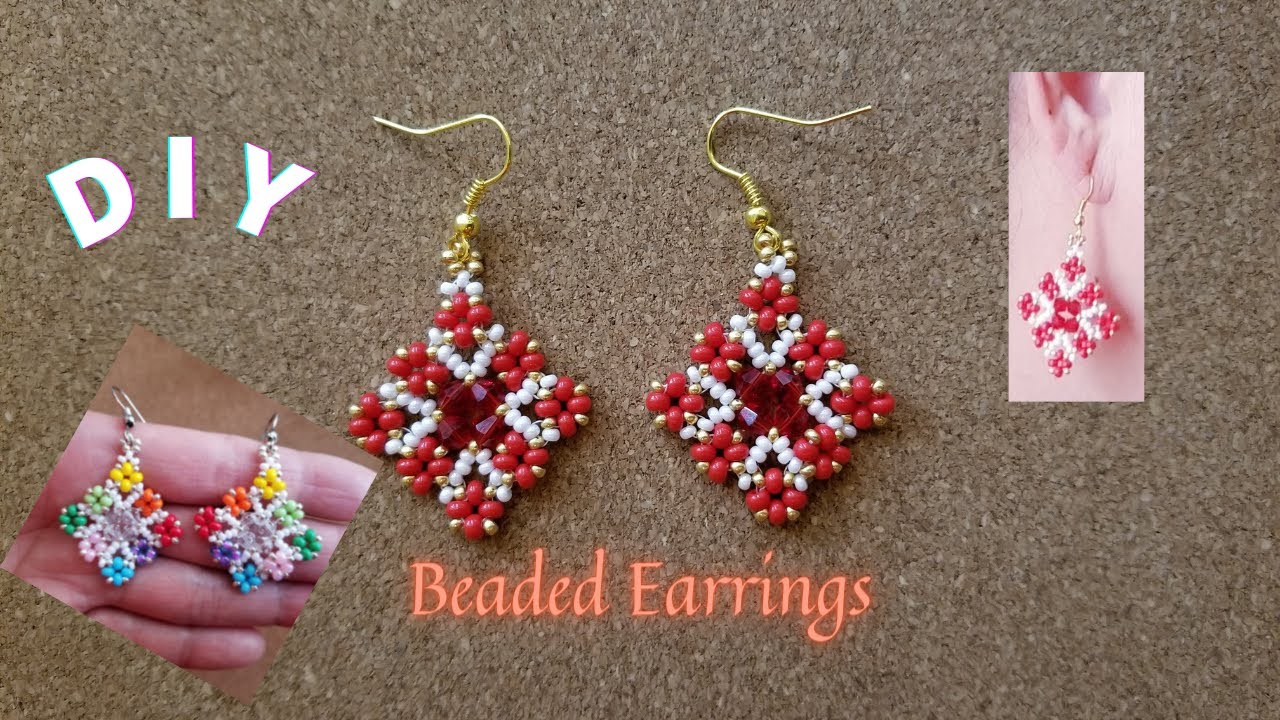 Bicone / Seed Bead Beaded Earrings / DIY How to make earrings / Aretes ...