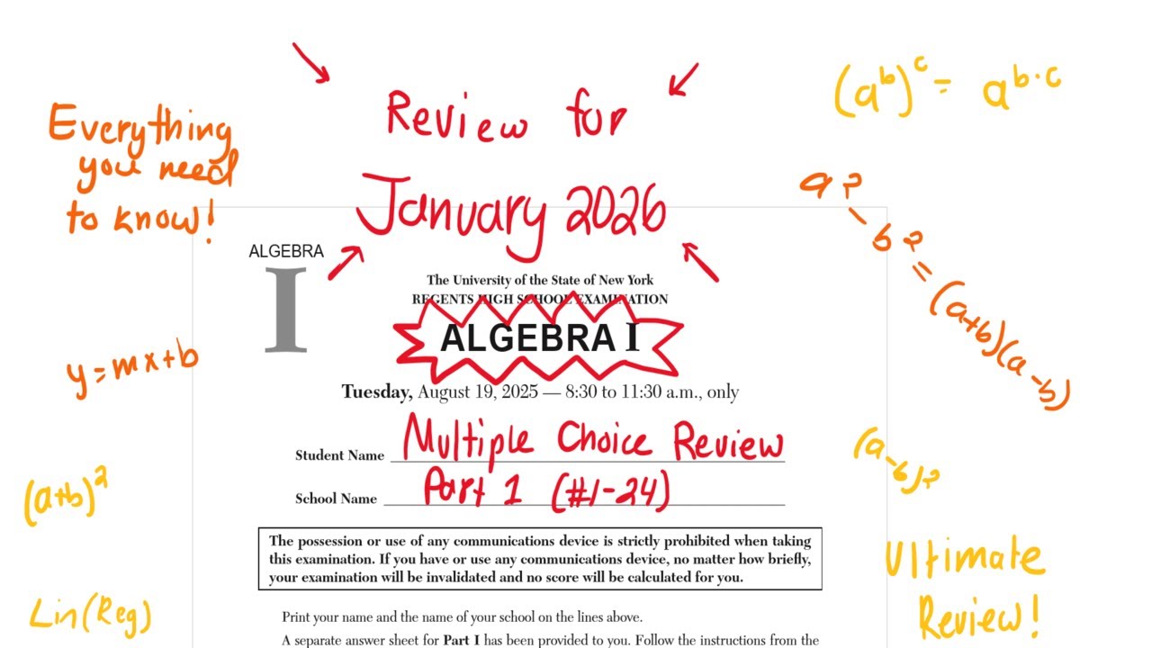 August 2025 Algebra 1 Regents Review (Part 1 #1-24) - YouTube