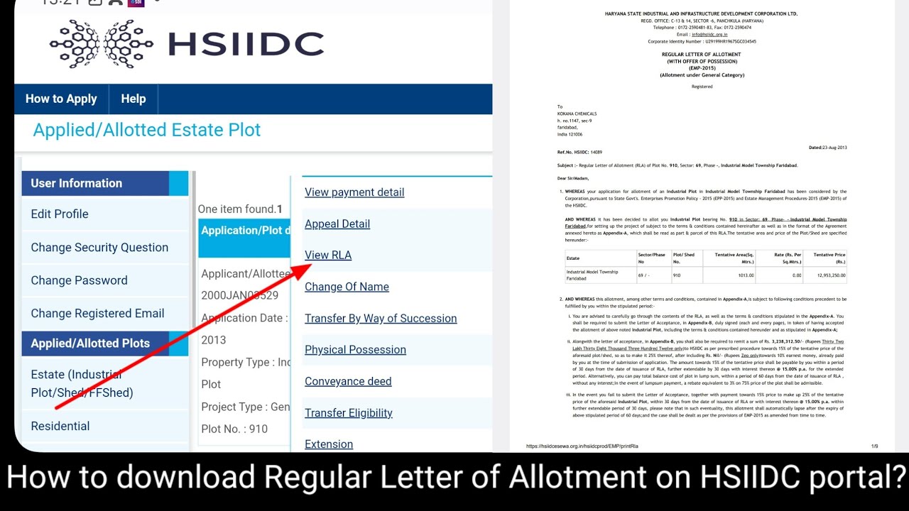 how to download regular letter allotment RLA on hsiidc portal? What is ...