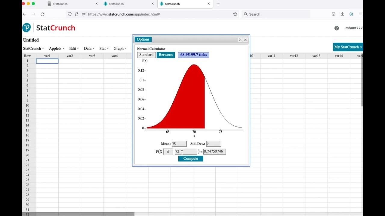 Using the Normal Calculator on StatCrunch - YouTube
