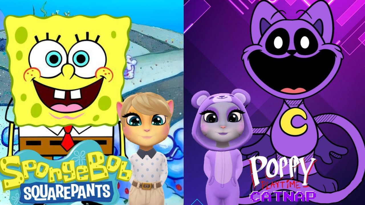 My Talking Angela 2 || SpongeBob ( SquarePants) vS Catnap (Poppy Play ...