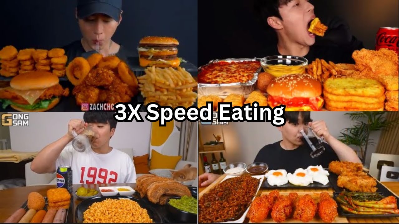 3X Speed Eating ASMR MUKBANG | spicy cheese ramen X spicy seasoned ...