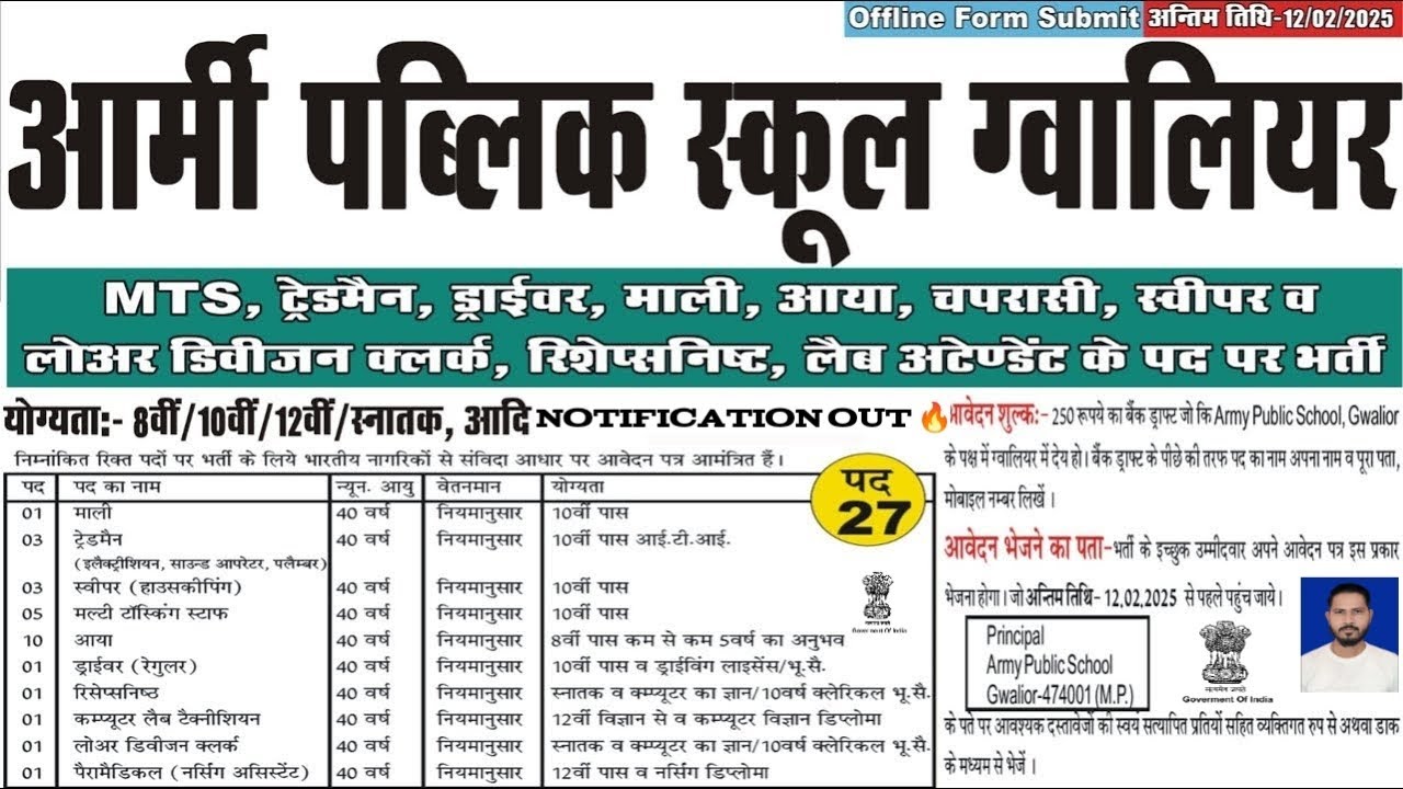 Army Public School Gwalior Vacancy 2025 Recruitment Out 🔥 APS Gwalior ...