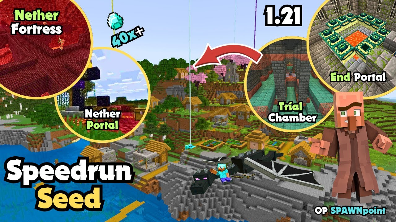 ⚡ Insane Speedrun Seed! Village Spawn with End Portal, 40+ Diamonds & OP Loot | Minecraft 1.21 ...