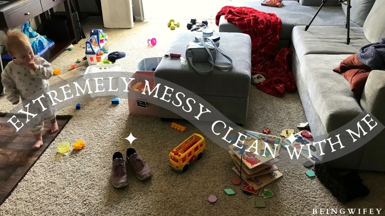 KITCHEN & LIVING ROOM CLEAN WITH ME// EXTREMELY MESSY// BEINGWIFEY ...