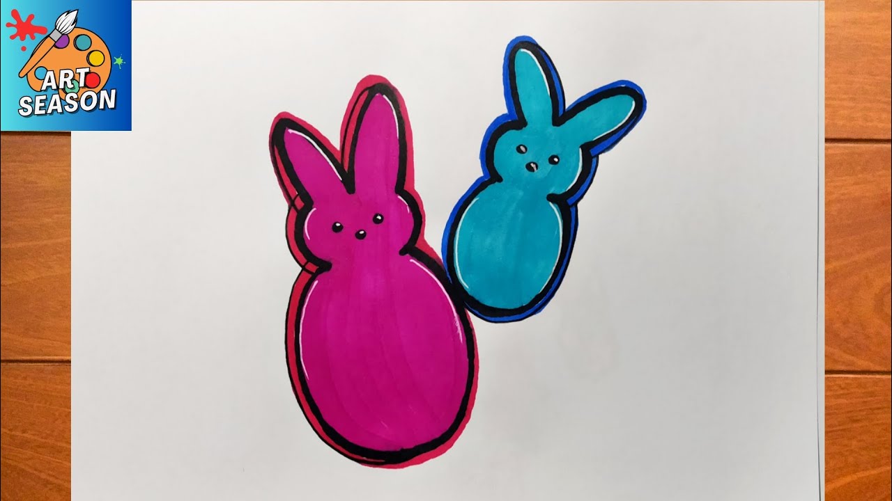 How to Draw Easter Peeps Bunny Step by Step - YouTube