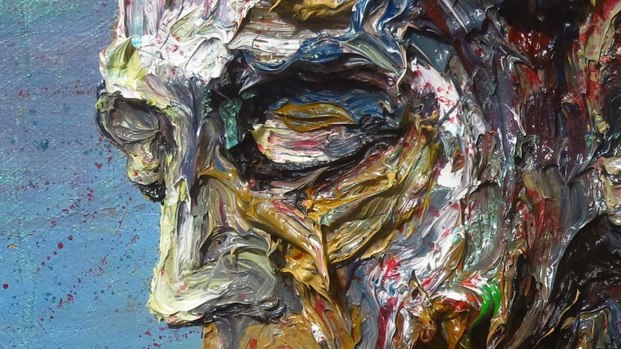 q577 - original oil painting 3D face impressionist art realism outsider ...