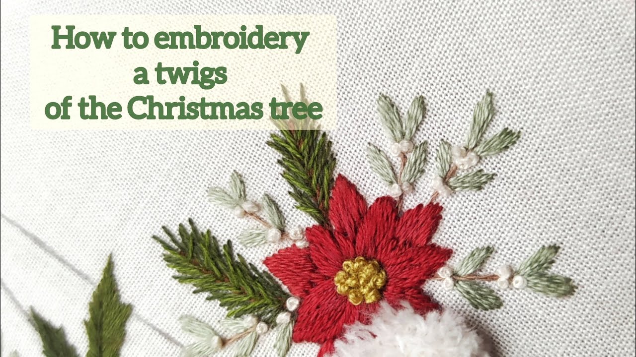 How to embroidery a twigs of Christmas tree. Tutorial for begginers. МК ...