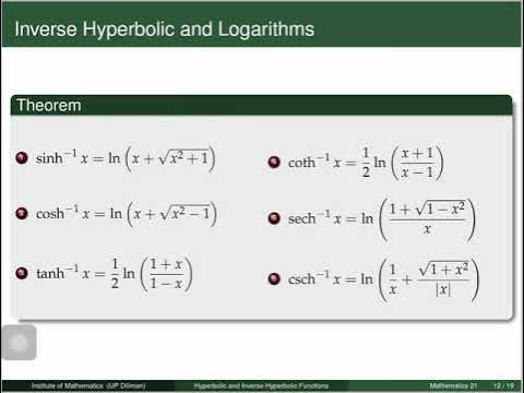 [Math 21] Lec 1.7 Hyperbolic and Inverse Hyperbolic Functions (Part 4 of 6) - YouTube