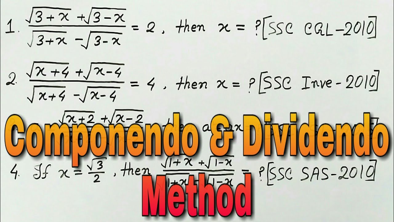 Componendo and Dividendo Method | Algebra Tricks in Hindi - YouTube