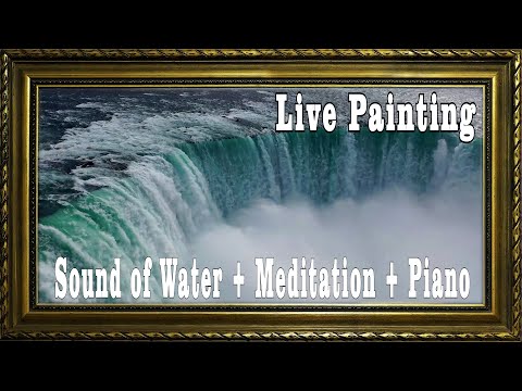 Canlı Tablo, Altın Çerçeveli Şelale + Piyano, Meditasyon, Su Sesi, Huzur, Şelale | Relaxing Sound
