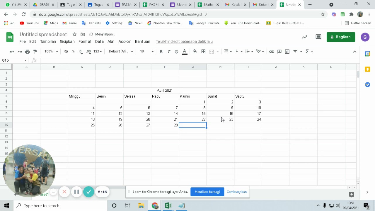 Membuat Kalender di Google Spreadsheet - YouTube