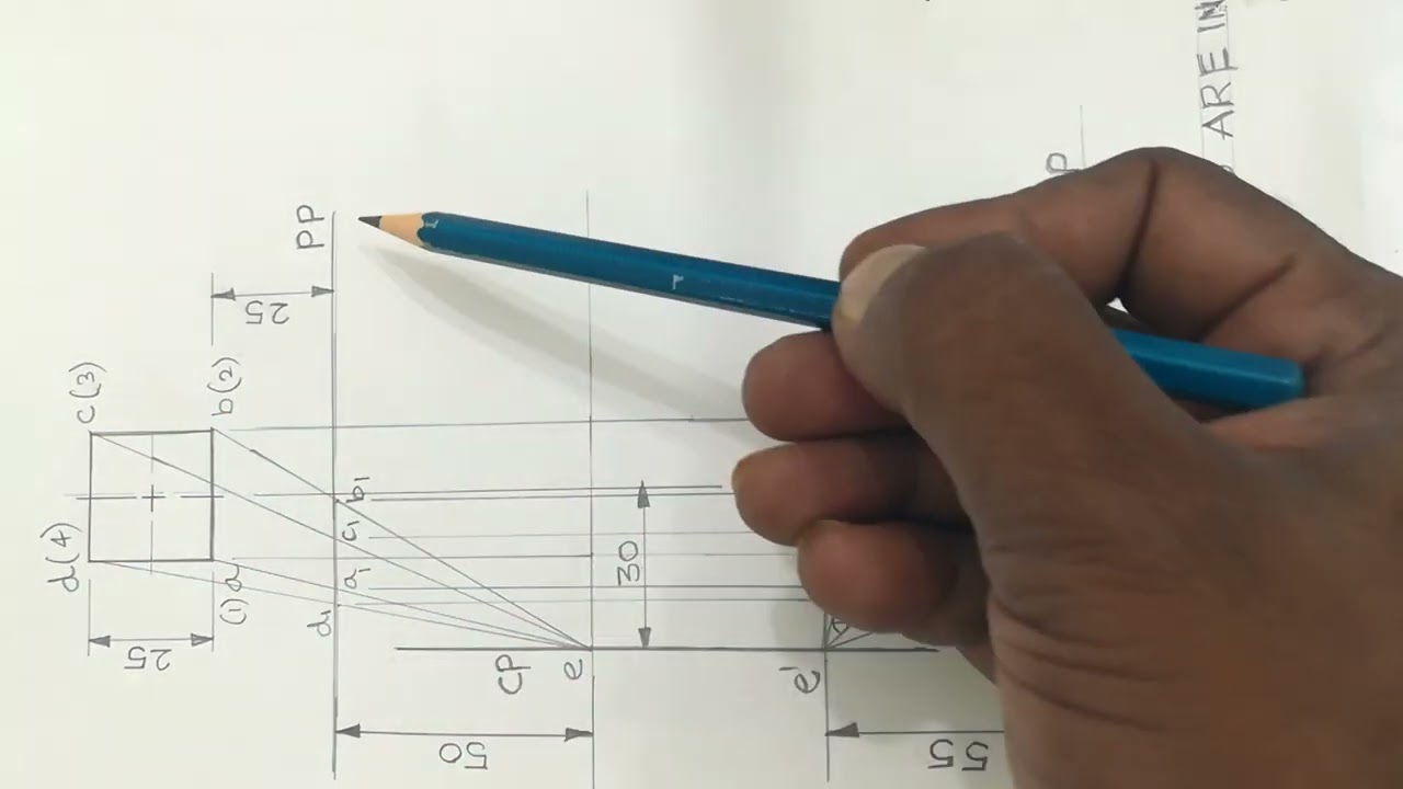 Perspective Projection of Square Prism on Drawing Sheet - YouTube