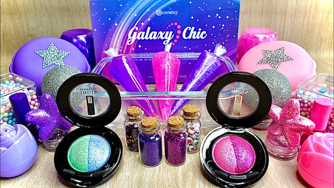 Galaxy Slime! Mixing makeup,glitter and parts Into Clear Slime! ASMR ...