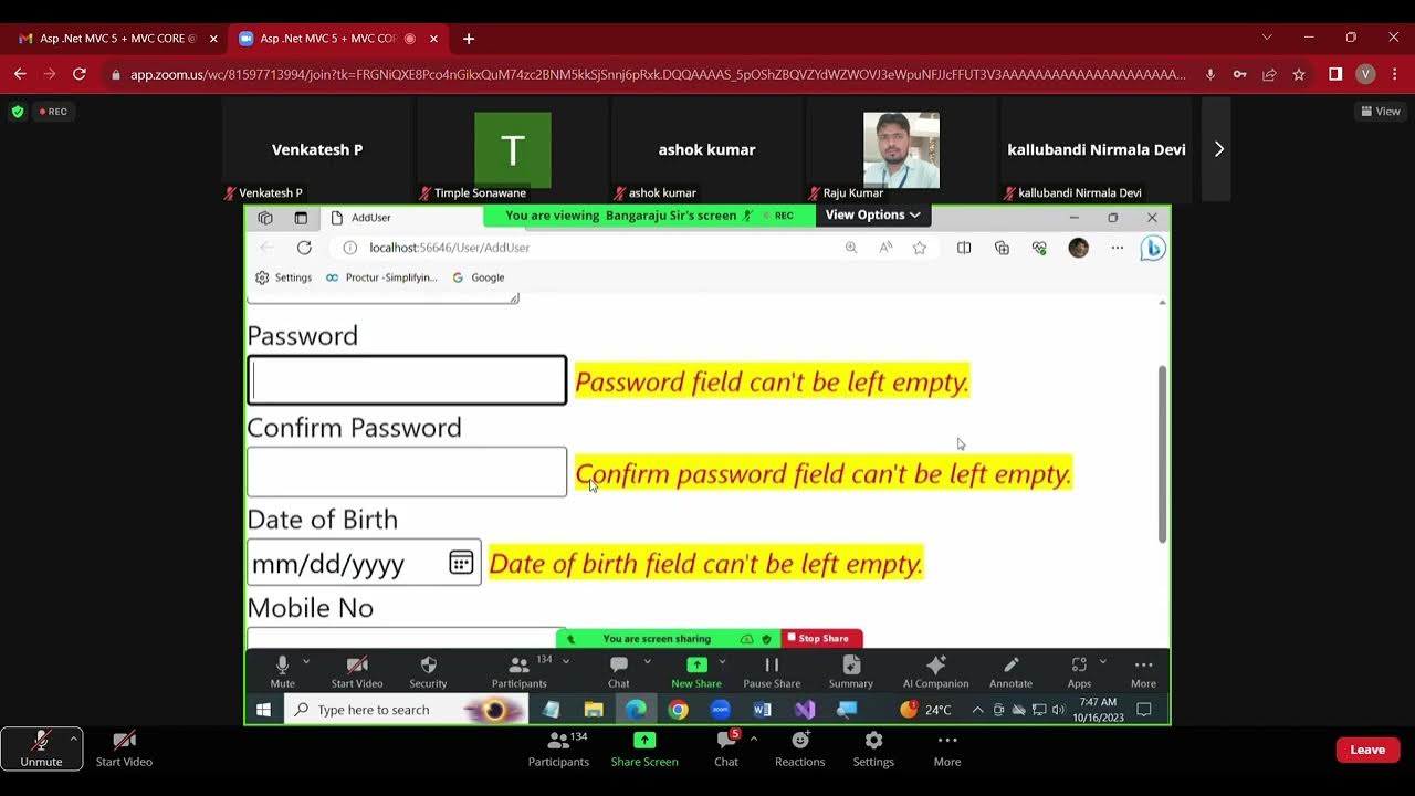Asp Net MVC 5 + MVC CORE @ 7 15 AM IST by Mr Bangar Raju New Link 11 09 2023 Google Chrome 2023 ...