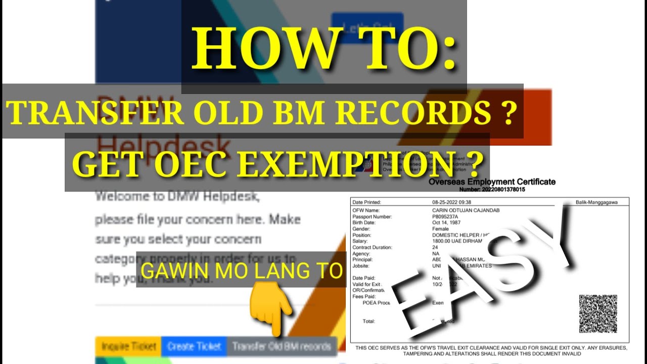HOW TO GET OEC EXEMPTION/ HOW TO TRANSFER OLD BM RECORDS by using your ...