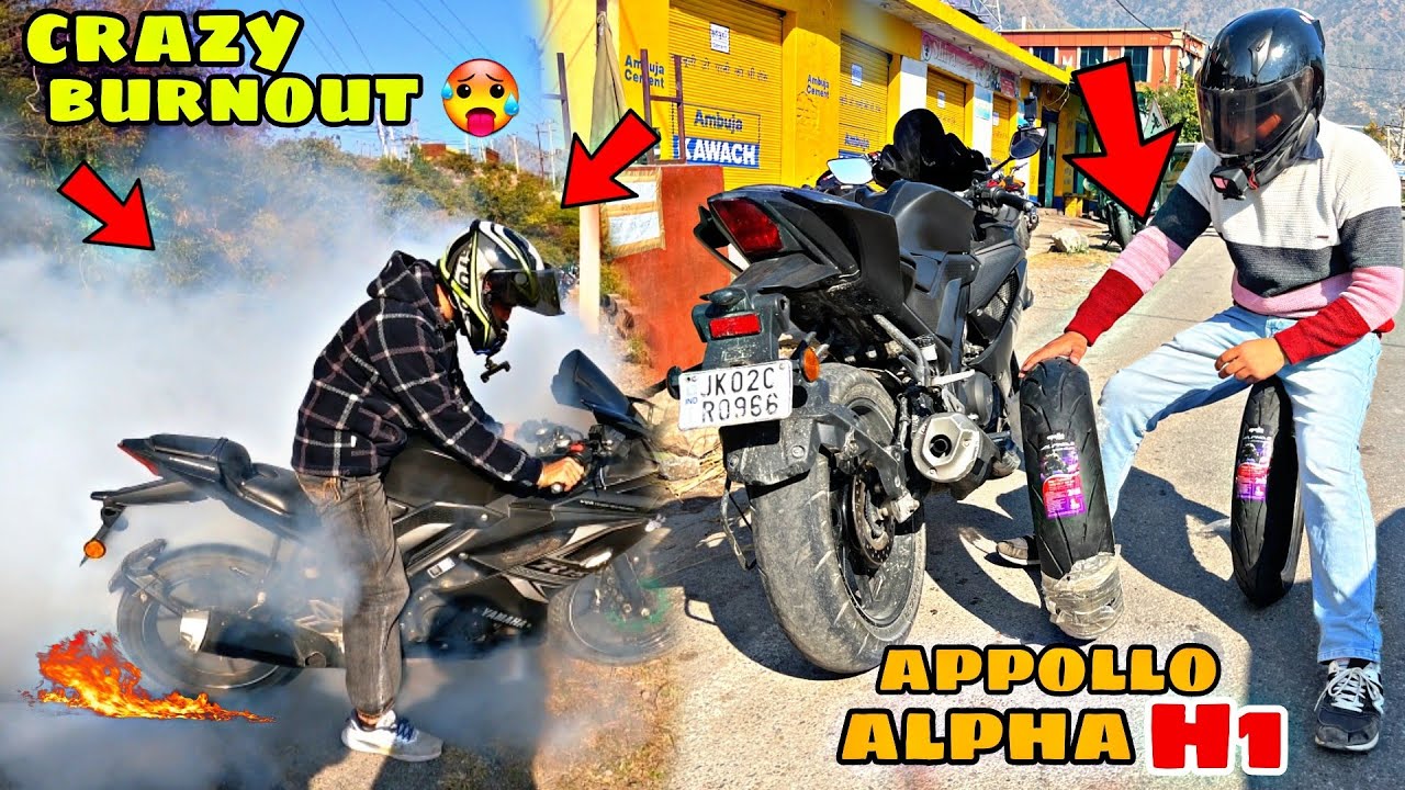 crazy burnout 🥵 // finally Apollo alpha H1 // Best tyre for sports bike ...