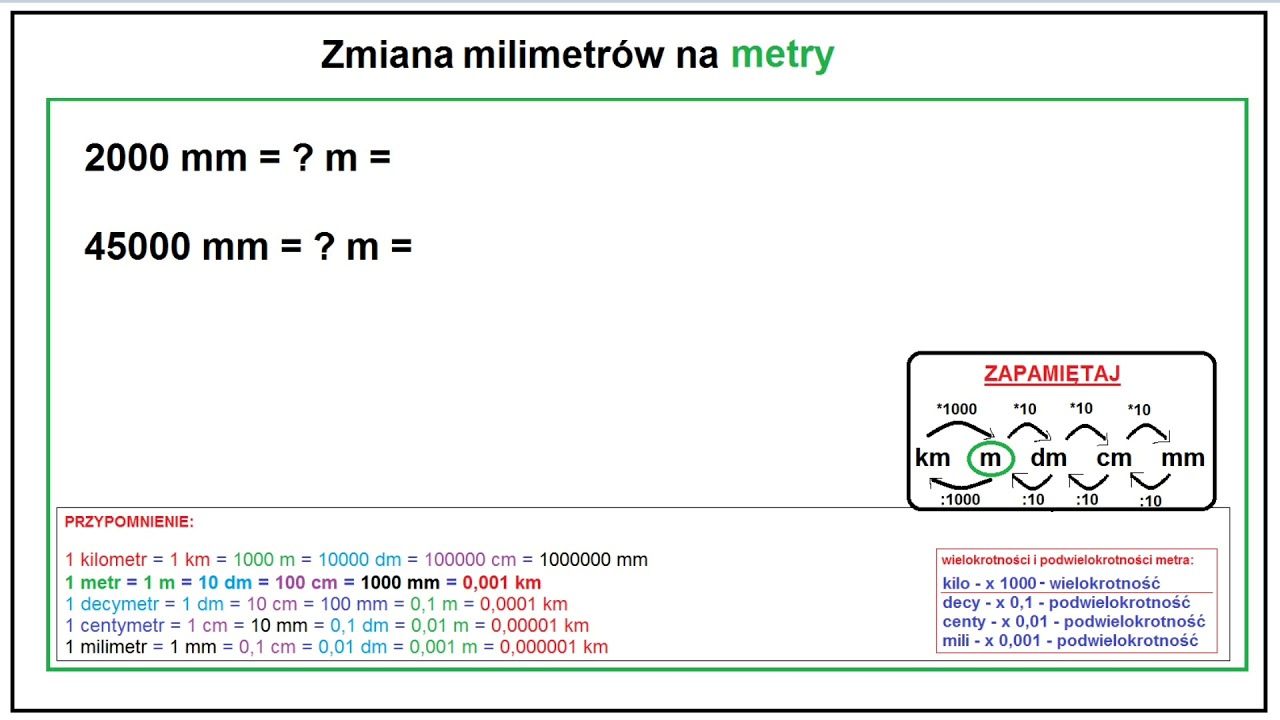  Zamiana Milimetr w Na Metry Mm Na M Zamiana Jednostek D ugo ci