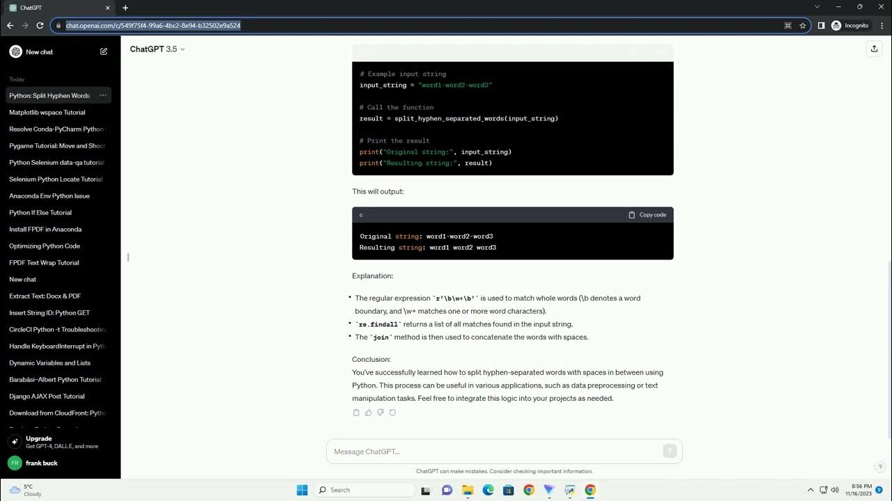 Split hyphen separated words with spaces in between Python - YouTube