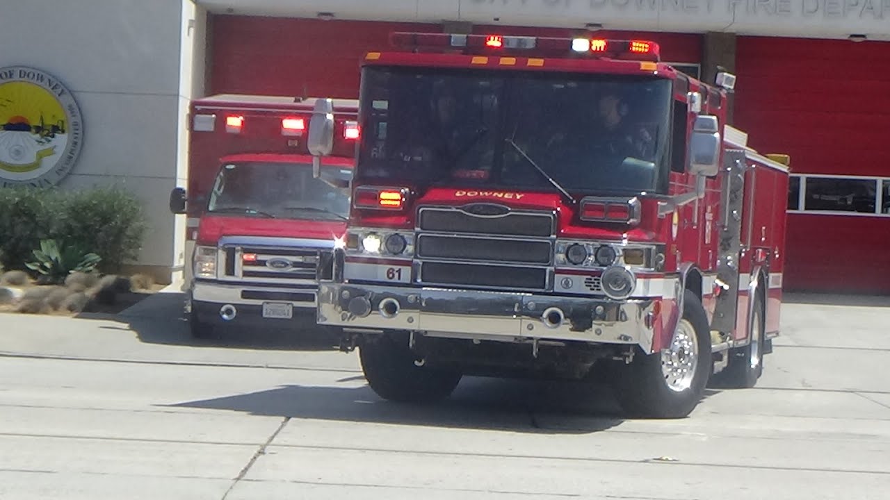Downey Fire Department Engine 61 and Rescue 645 Responding - YouTube