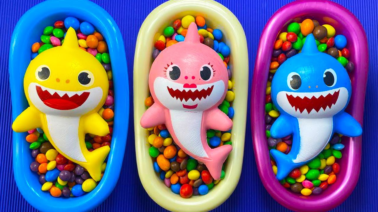 Most Satisfying Candy Mixing In Bath With 3 Baby Shark & Magic Slime ...