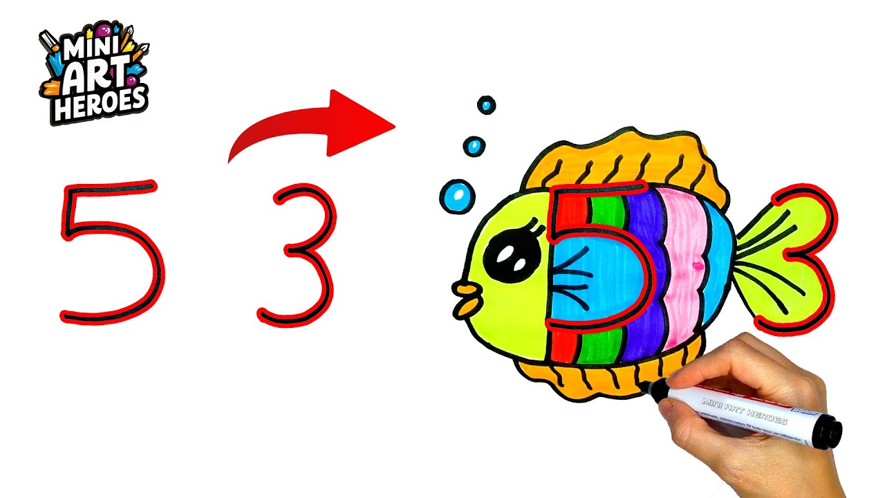 How to draw fish from number 53 - Number drawing | Mini Art Heroes ...
