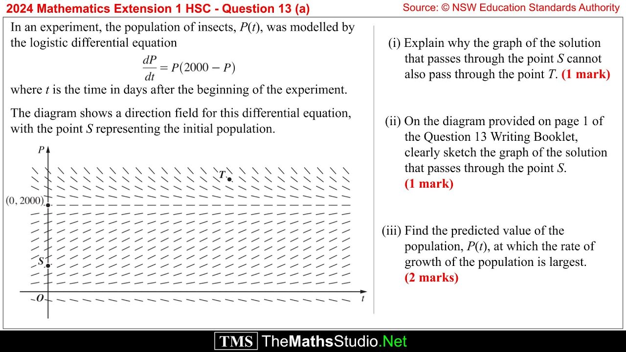 2024 Maths Extension 1 HSC Q13a Solve worded differential equation ...