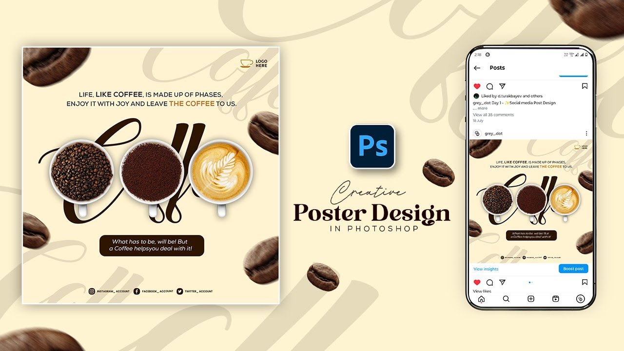 Coffee Creative Poster Design in Adobe Photoshop | Photoshop Tutorial ...
