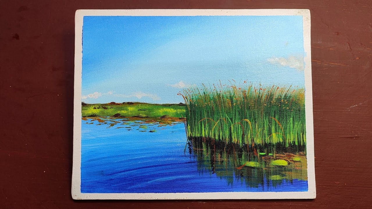 How To Paint Wetlands Painting/ Landscape Acrylic Painting/ Easy ...
