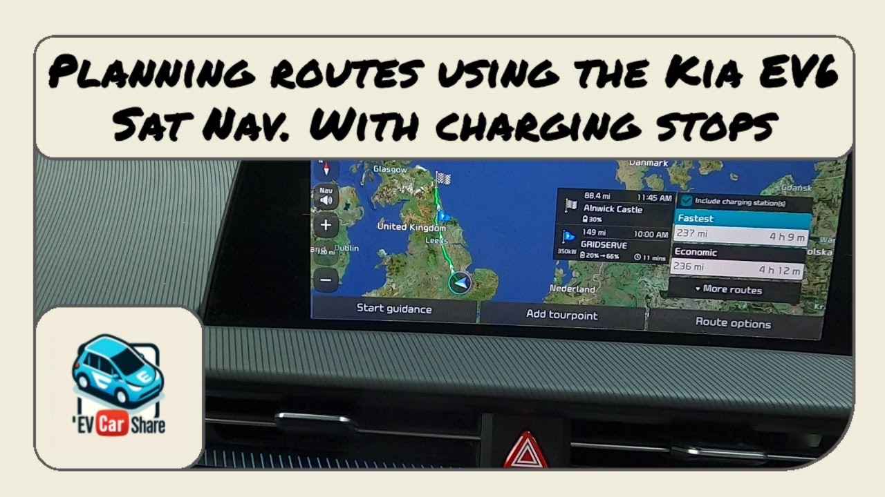 Planning a trip using the Kia EV6 in built Sat Nav system. Including ...