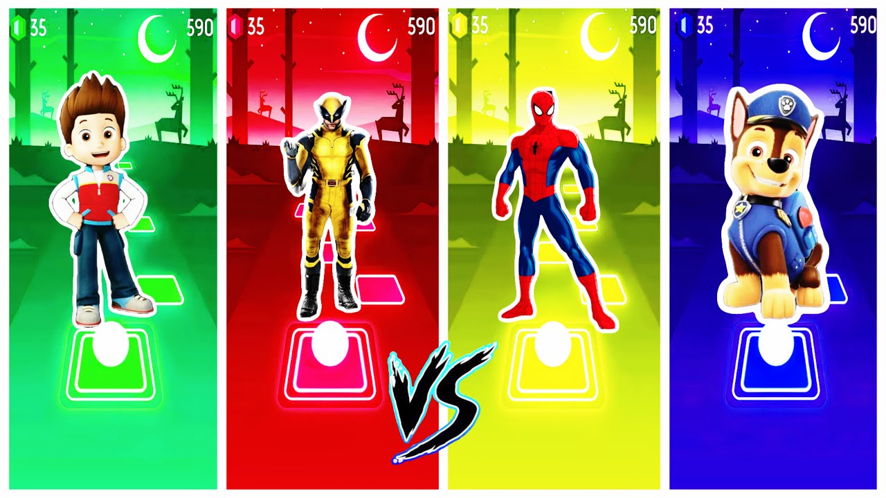 Ryder vs Wolverine vs Spider Man vs Paw Patrol Chase - Tiles Hop - YouTube