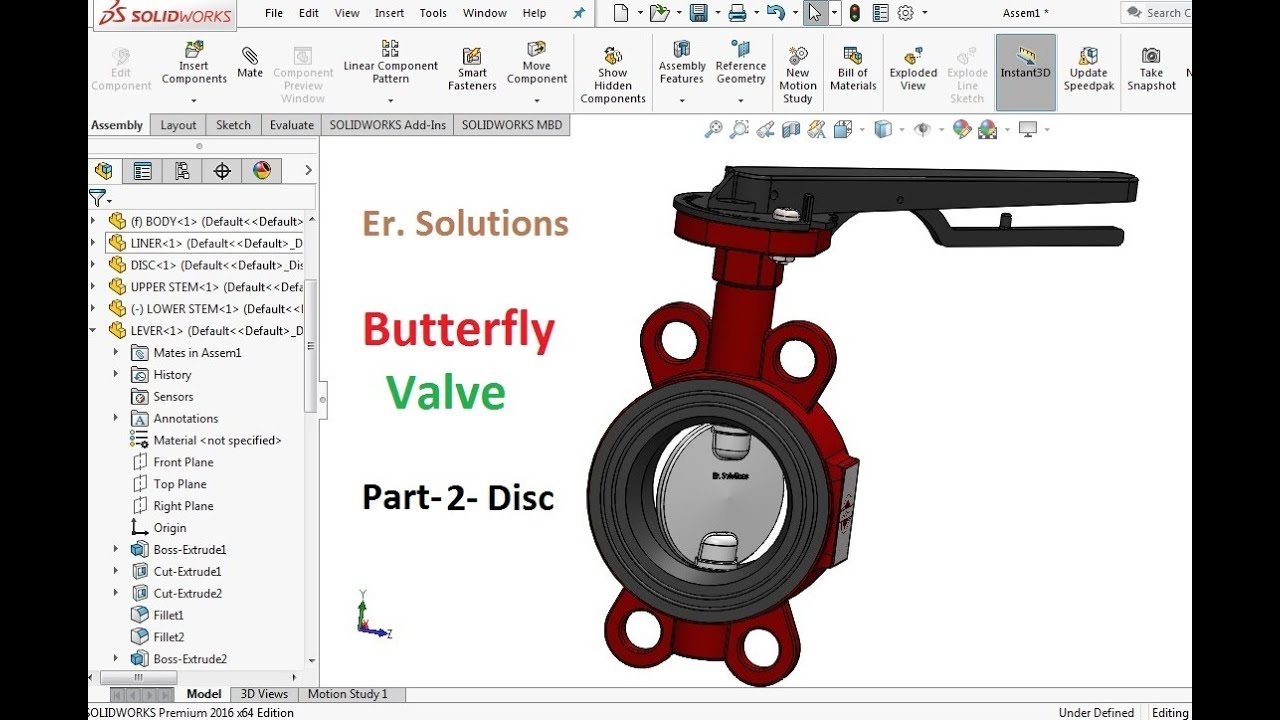 Solidworks tutorial || Butterfly Valve In SolidWorks || Part 2 || Disc ...