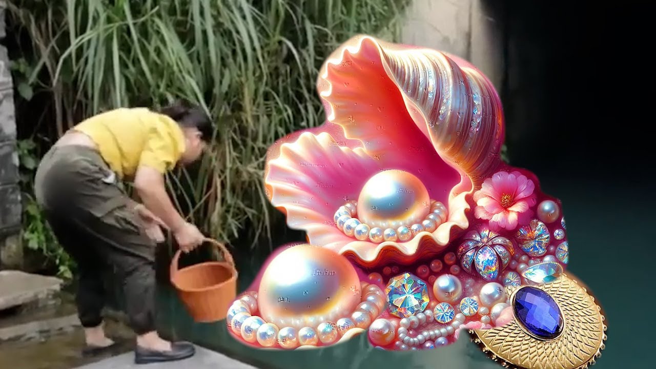 A giant clam shell was found in a deep well, with a huge pearl living ...