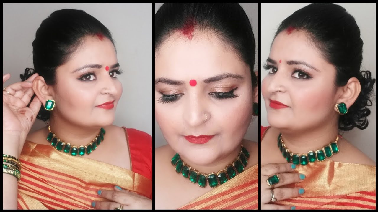 Easy makeup ||Red saree makeup ||Begginer makeup ||festive makeup look ...
