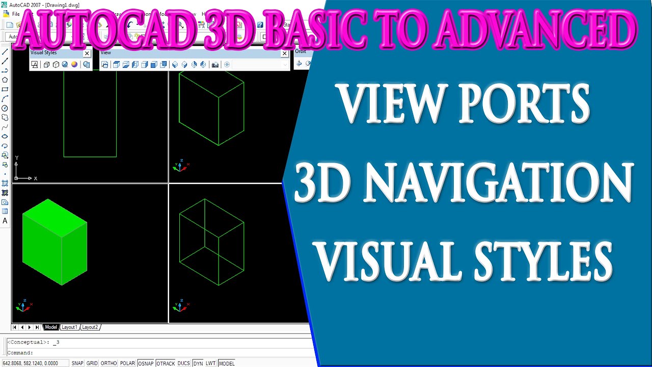 AutoCAD 2007 3D Tutorial Part 1 | 3D ইন্টারফেস, ভিউপোর্ট, নেভিগেশন ...