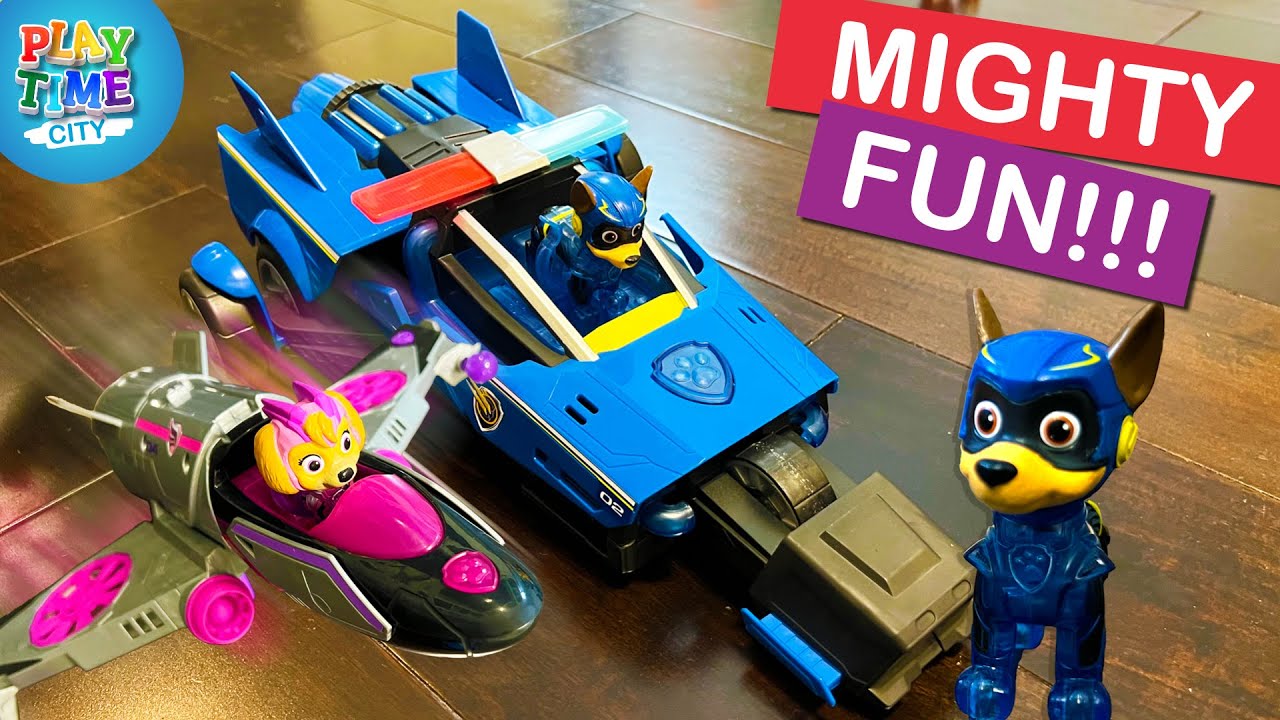 Paw Patrol The Mighty Movie Toys: Chase and Skye vehicles - Unboxing ...