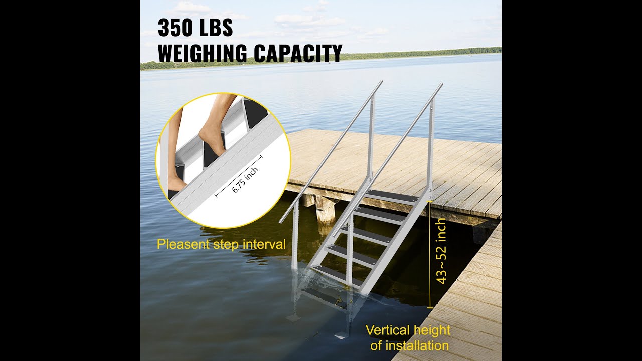 Aluminum Dock Ladder Boat Dock Ladder 6 Steps Removable Boat Ladder ...