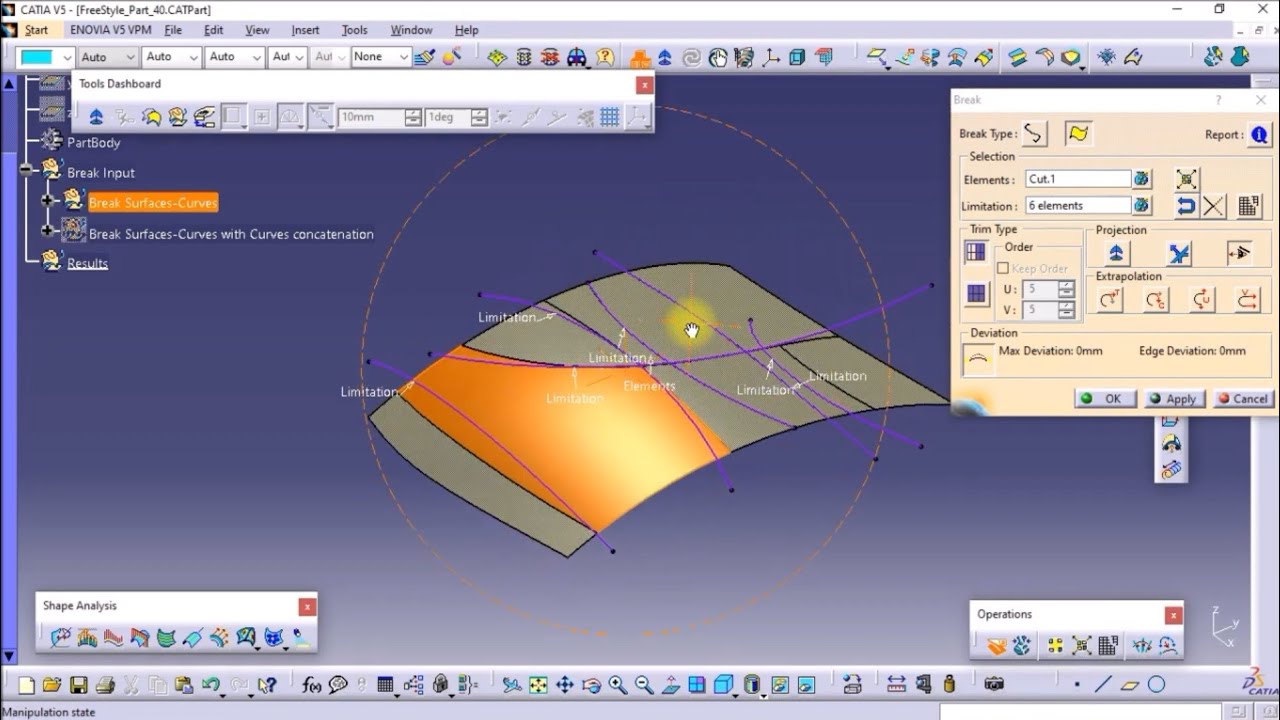 Break Surface or Curve_ CATIA Freestyle Shaper - YouTube