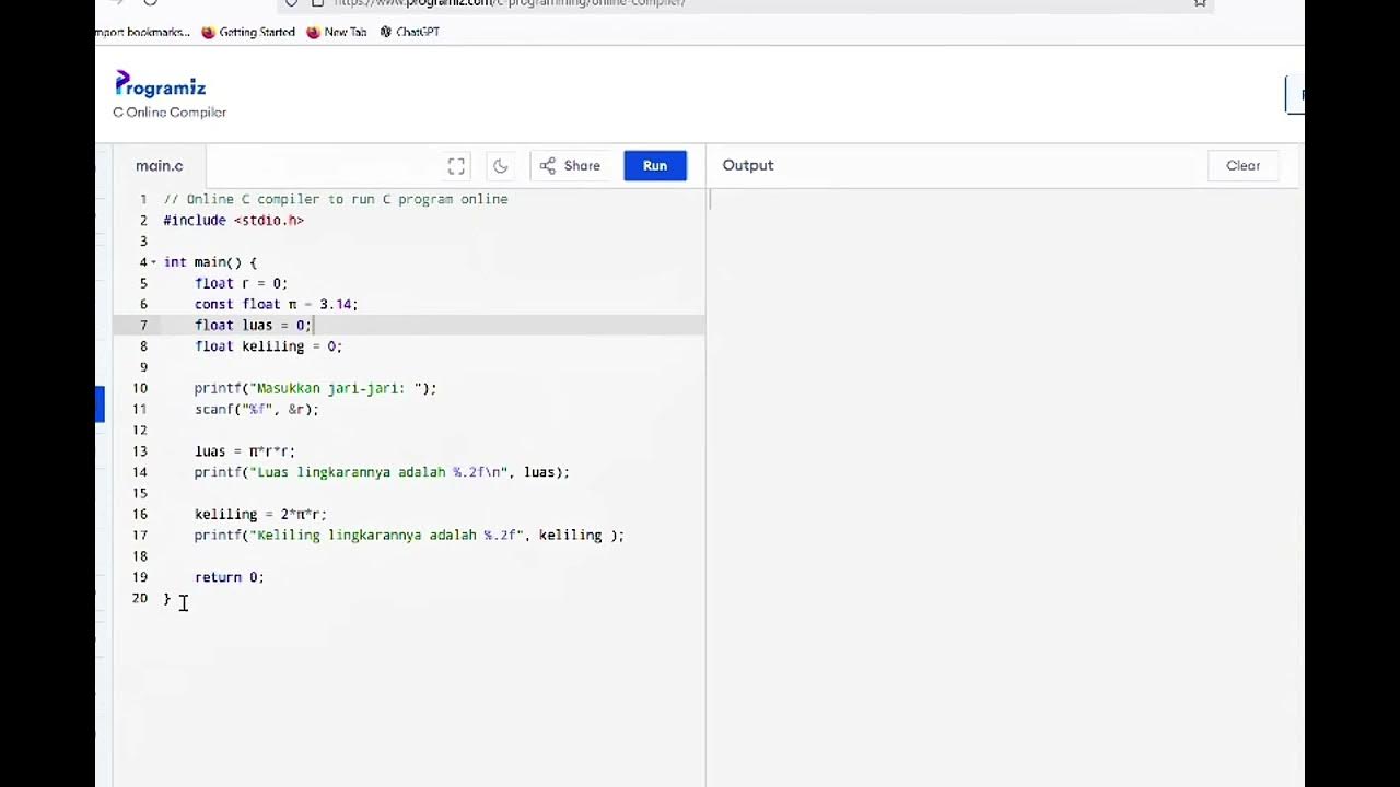 program c code menghitung luas dan keliling lingkaran - YouTube