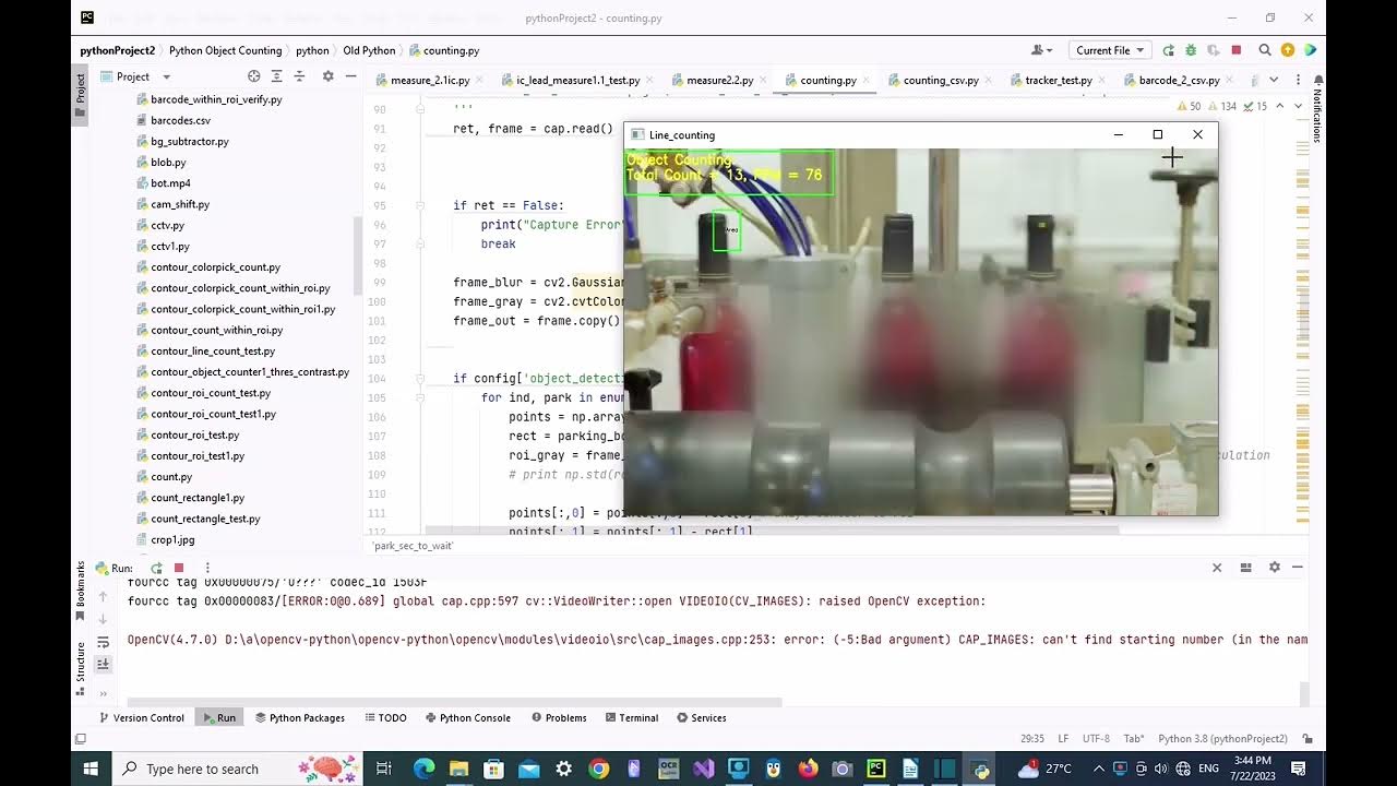 Opencv : Real Time Counting | Sensorless Trigger 开源视觉编程 - YouTube