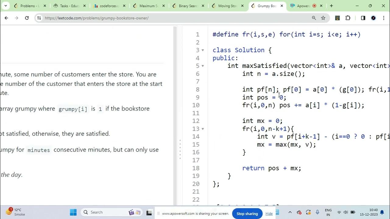 1052. Grumpy Bookstore Owner | LEETCODE(MEDIUM) | PREFIX SUM - YouTube