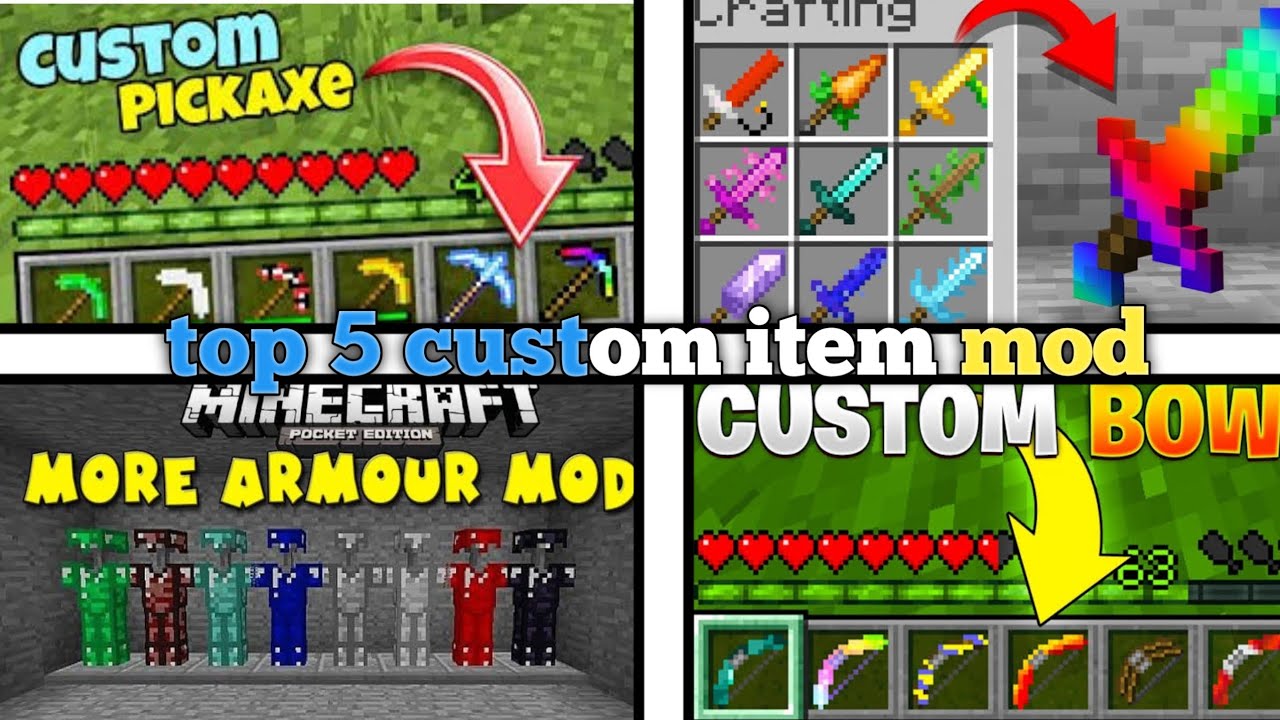 TOP 5 custom items mod for Minecraft pe | | minecraft mods in Hindi ...