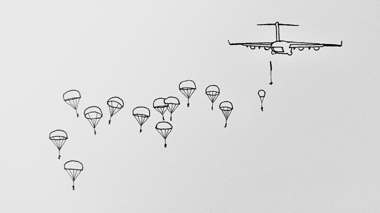 How to Draw Soldiers Parachuting from a Military Aircraft - YouTube