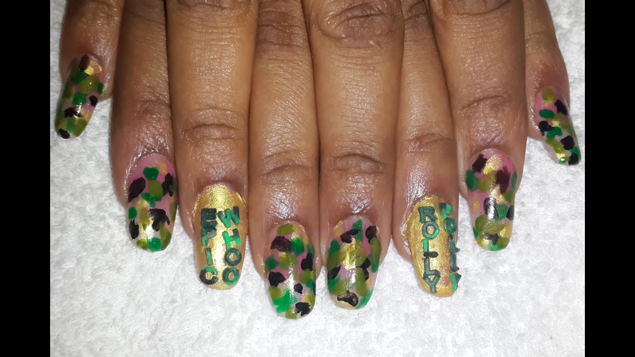 Army Fete Camouflage Nails - Acrylic Nail Tutorial - YouTube
