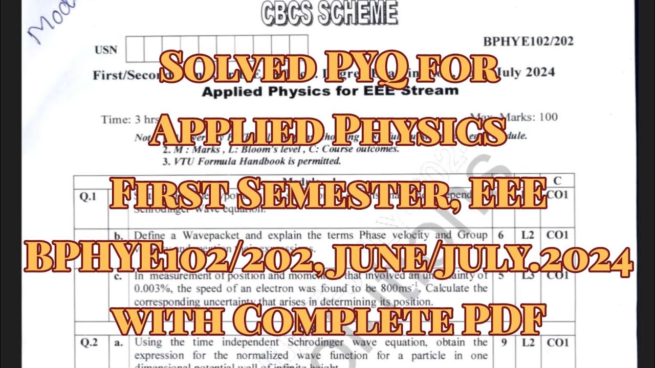 Applied Physics solved pyq, eee stream, bphye102/202, june/july.24, 22 ...