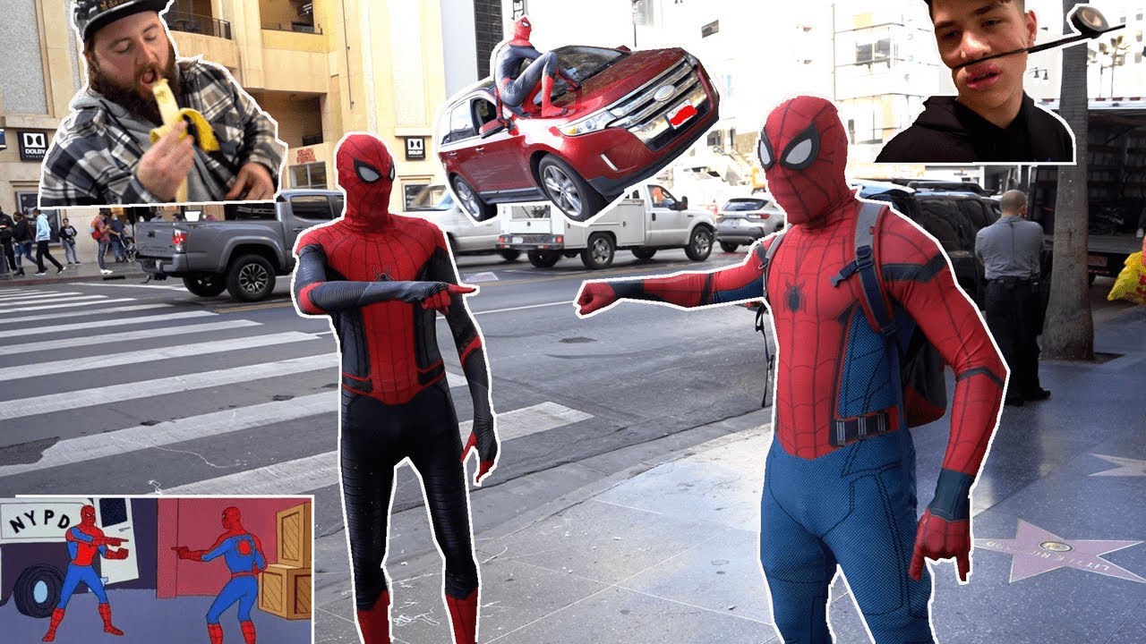 Opposing Spidermen Face-Off in Hollywood - YouTube