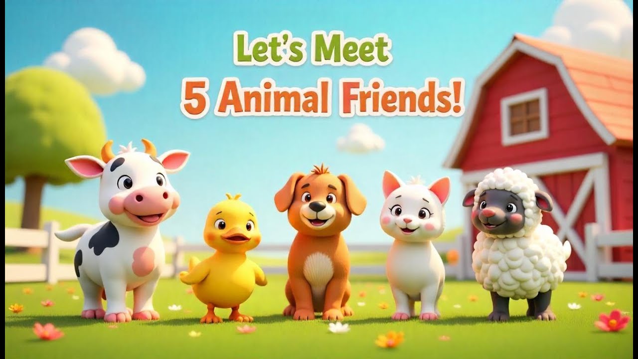 Let’s Meet 5 Animal Friends! 🐮🦆🐶🐱🐑 | Fun Animal Sounds for Kids - YouTube