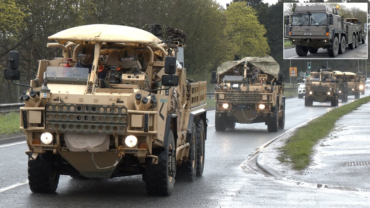 British Army recon vehicles travelling in columns during NATO Exercise ...