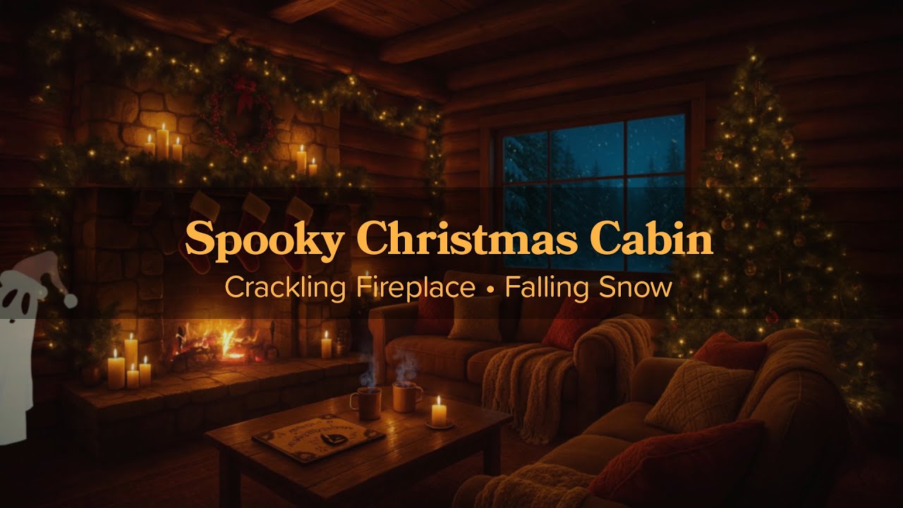 Spooky Christmas Cabin Ambience 👻🎄 Crackling Fireplace, Snowfall & Cozy ...