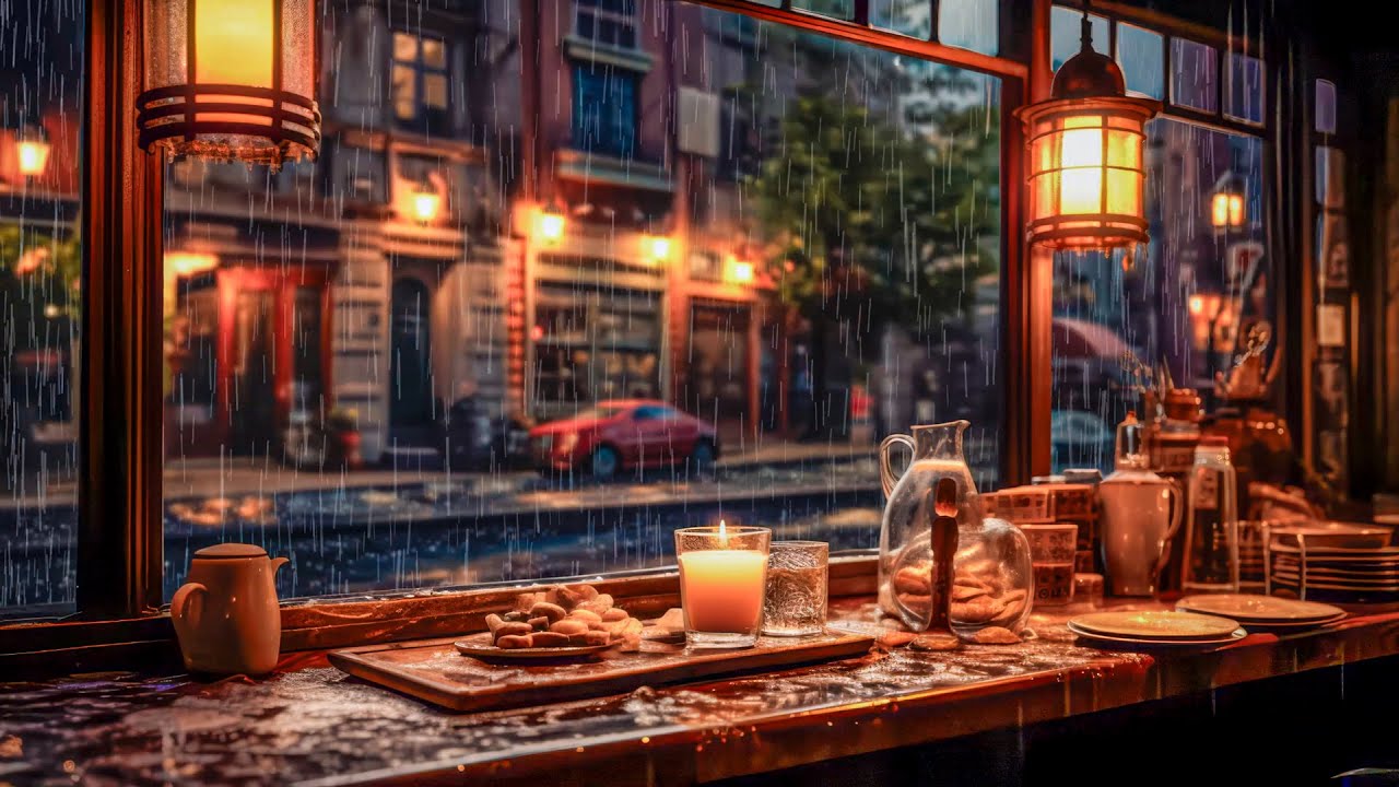 Coffee Shop Ambience with Relaxing Sounds of the City, Heavy Rain for ...